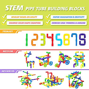 STEM Toy Pipe Tube Building Set for Kids, 175 Pcs Tube Locks Construction Building Blocks Set with Storage Container Box, Pipe Building Toys for Boys Girls Age 3+, Multicolor Educational Toy Gift