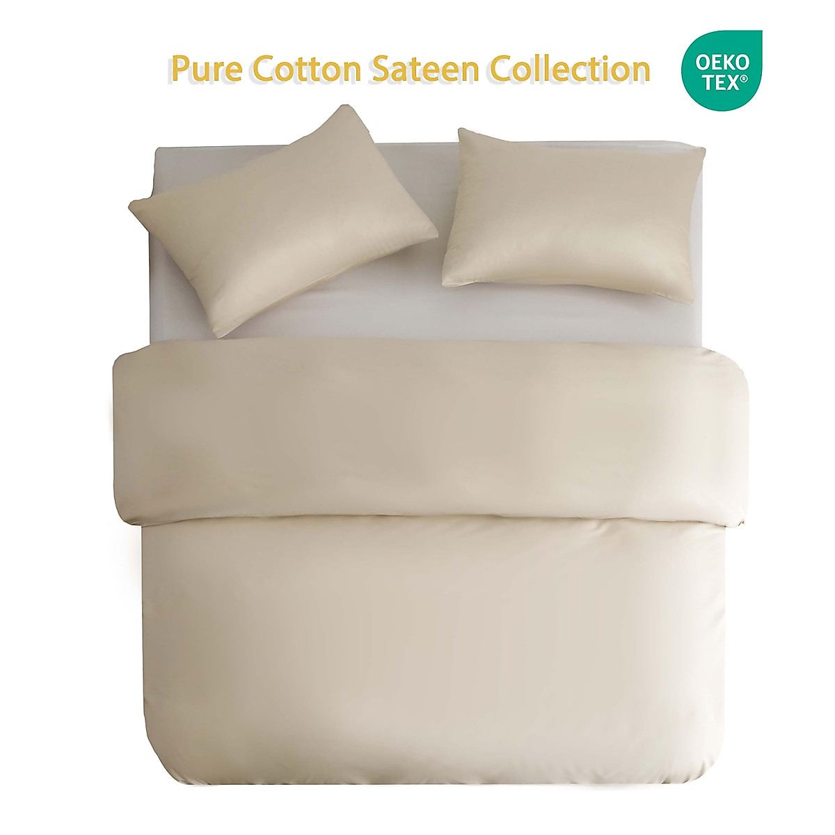 HeimenAogo Egyptian Cotton Duvet Cover Queen Size Sateen Weave, Silky Soft and Breathable Bedding Set with Zipper Closure, Long Staple Cotton Bed Linen (Linen Grey) 3Pcs