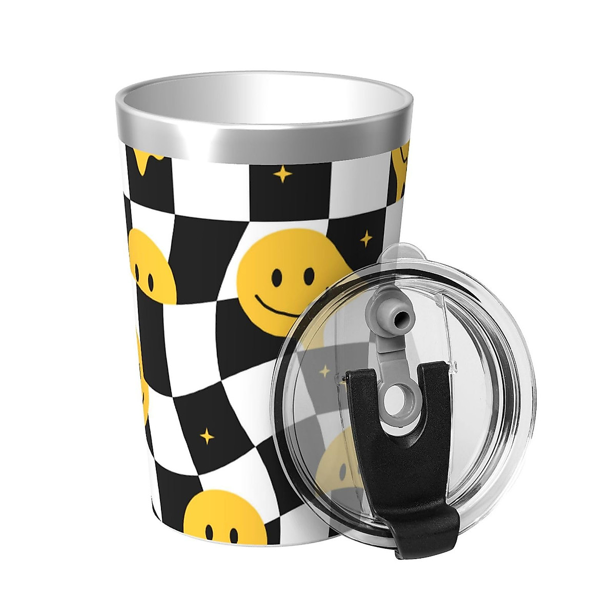 PAYOHTO Funny Melt Smile Faces Geometry Pattern Insulated Stainless Steel Tumbler 12 oz Thermos Come with Straw Kids Leak-Proof Travel Mug Cup