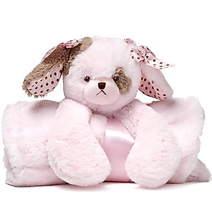 Bearington Baby Wiggles Cuddle Me Sleeper, Pink Puppy Dog Large Size Security Blanket, 28.5" x 28.5"