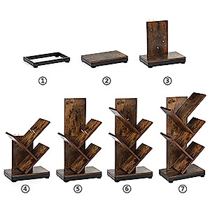 ruboka 4-Shelf Tree Bookshelf, 24.1-Inch Retro Floor Standing Bookcase Display for CDs/Magazine/Books, Small Bookshelf for Bedroom, Living Room, Office,Balcony, Brown Storage Shelves DESK51A