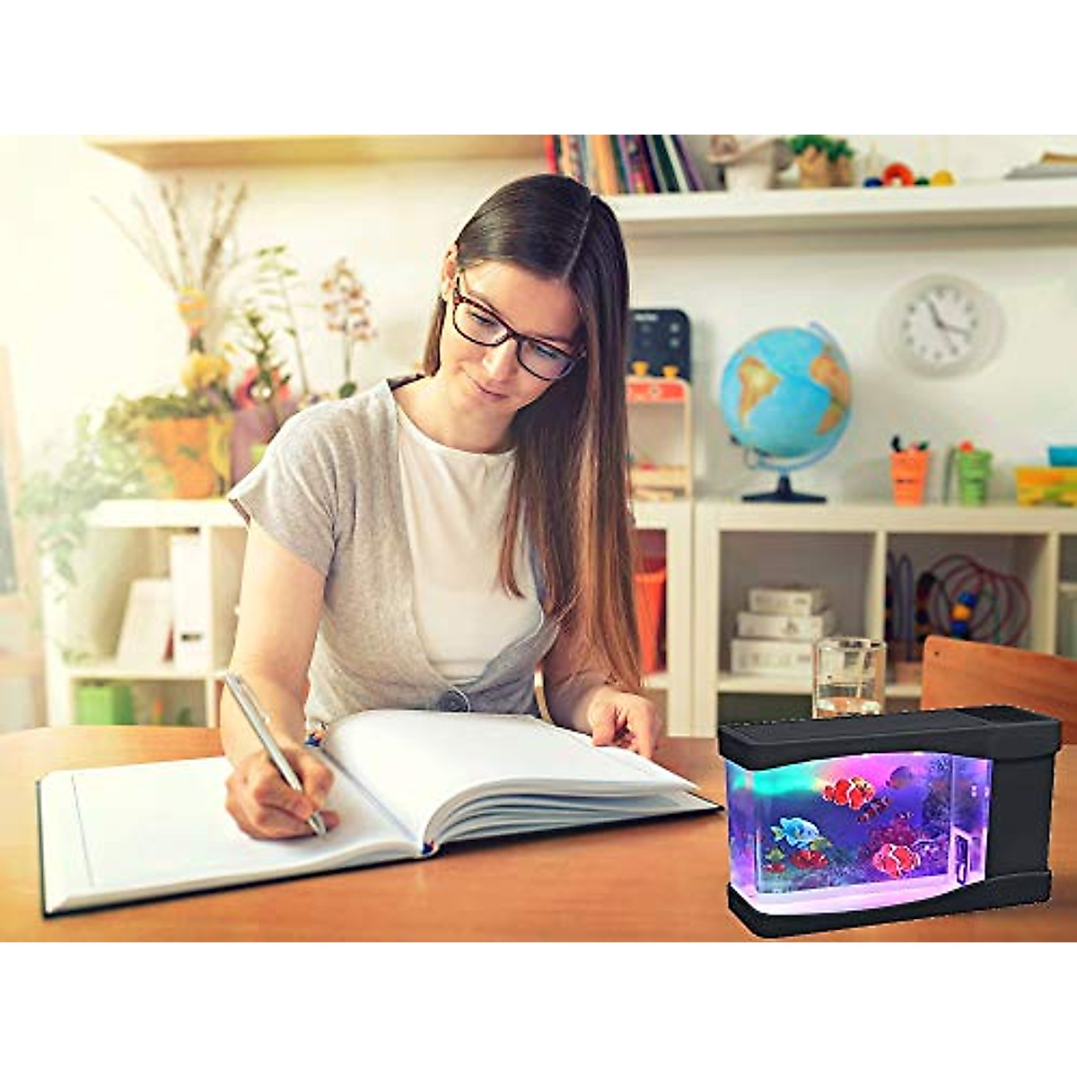 Lightahead® Artificial Mini Aquarium A Sensory Multi Colored LED Swimming Fish Tank with Bubbles