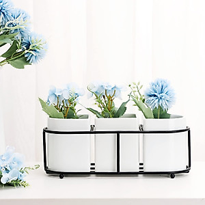 Buyajuju 3 Piece Porcelain Flatware Holder Caddy with Metal Rack, Utensil Holder Caddy For Spoons, Knives and Forks Cutlery Organizer