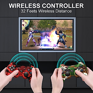 BUERTT PS3 Controller Wireless 2 Pack,Upgraded Remote Controller for PS3,6-Axis Motion,Double Vibration,USB Charging Cable (Camo Red and Camo Green)