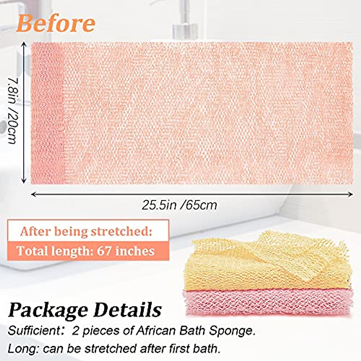 2 Pieces African Net Sponge Exfoliating Net African Body Scrubber Bath Rag Washcloth Towel Shower Body Back Scrubber Skin Smoother for Daily Use or Stocking Stuffer (Peach Pink, Creamy)