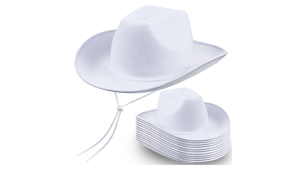 12 Pack White Cowboy Hats for Adults - Western Costume Accessories