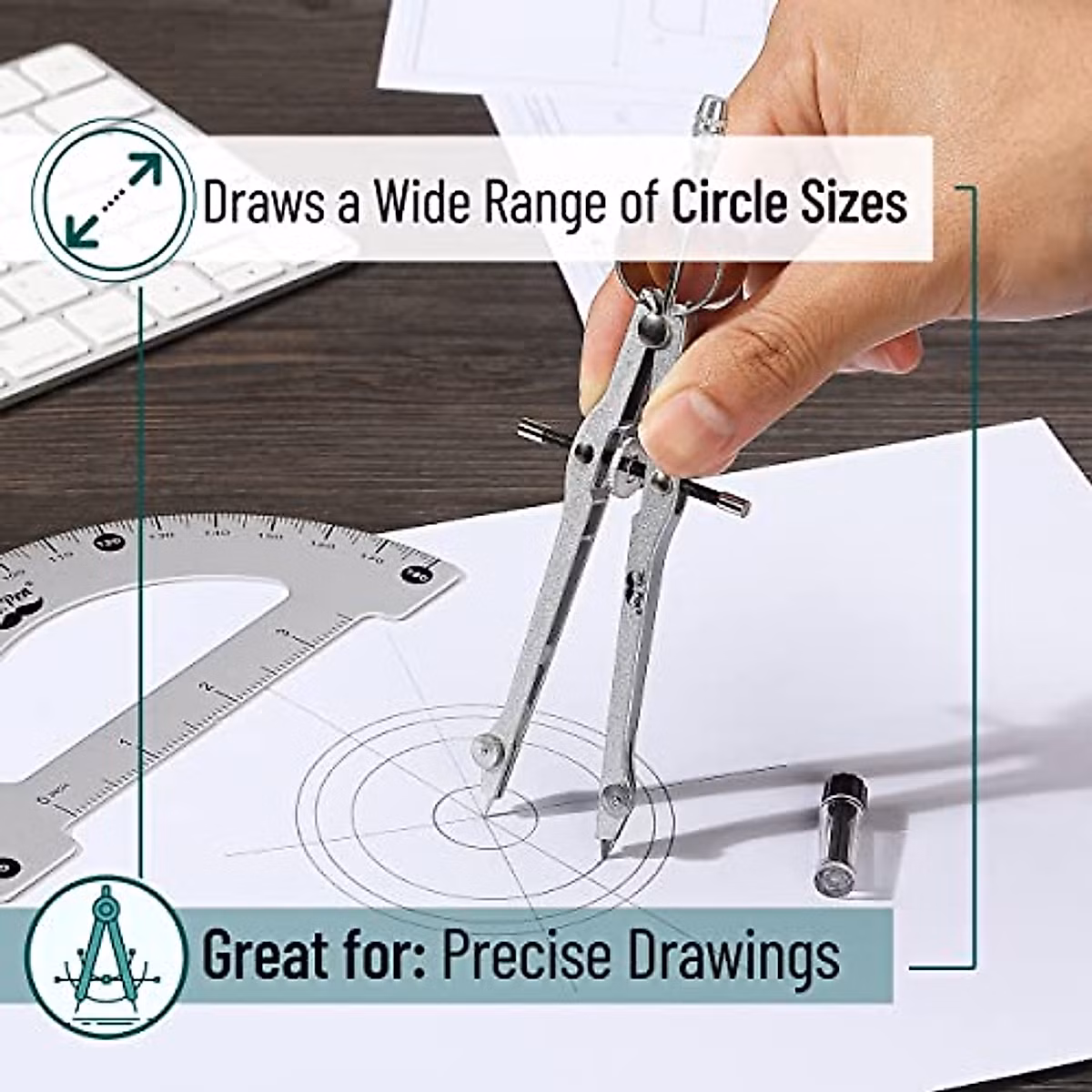 Mr. Pen- Metal Protractor and Metal Compass Set, Compass for Geometry, Geometry Set, Compasses, Protractor and Compass, Protractor for Geometry, Drawing Compass, Math Compass, Math Compass