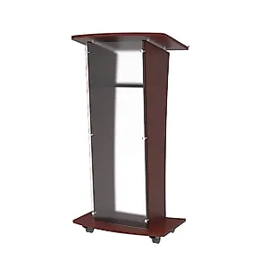 FixtureDisplays® Wood Podium with Frost Acrylic Front Panel, 46.5 Tall Pulpit Lectern, Easy Assembly Required 1803-5