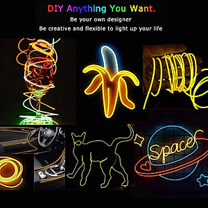 JIGUOOR EL Wire Battery Pack 9.8ft / 3m Bright Neon Light Strip 360° Illumination Neon Tube Rope Lights for DIY, Festival, Party Decoration, Pub, Halloween, Chrismas (9.8ft / 3m, White)