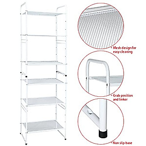 GEORIS 3-Tier Heavy Duty Metal Mesh Shelving Unit Storage Rack, Stackable Extendable Plant Stand Bathroom Organizer with Adjustable Shelf, White