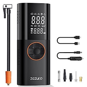 Tire Inflator Portable Air Compressor, 150PSI Fast Cordless Bike Tire Pump, Battery & 12V DC Dual Power Bike Pump with Digital Pressure Gauge, LED Light for Cars, Motorcycles, Bicycles, Balls and More