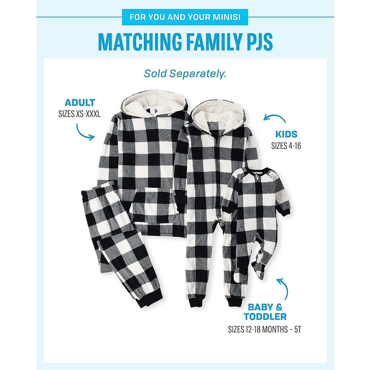 The Children's Place Baby Toddler One Piece Family Matching, Holiday Pajama Sets, Fleece, Black/White Check, 0-3 Months