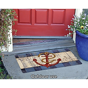 Toland Home Garden 800207 Rustic Anchor and Compass Summer Door Mat 18x30 Inch Boat Outdoor Doormat for Entryway Indoor Entrance