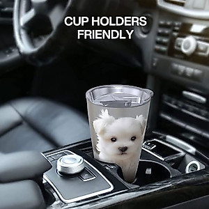 NHJKLWQSZ Cute Puppy Dog 20oz Stainless Steel Tumbler With Lid And Straw, Double Wall Vacuum Insulated Coffee Mug Travel Cups Leak-Proof Lid For Hot And Cold Drinks, Metal Straws And Brush