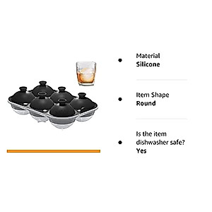 Samuelworld Large Ice Ball Maker with Lid, 6 x 2.5 Inch Ice Balls - BPA Free, Easy To Fill Round Silicone Ice Tray, Perfect Spheres Craft Ice Maker for Whiskey, Cocktails, Gifting - Black
