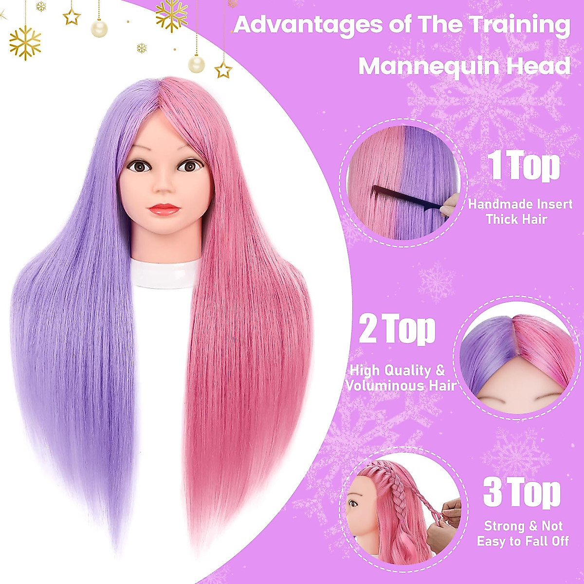 MYSWEETY Mannequin Head with Hair, Doll Head for Hair Styling, 26" Manikin head with 70% Real Human Hair Cosmetology Makeup Hairdressing Training Head with Clamp Holder and Tools