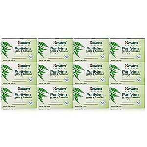 Himalaya Purifying Neem & Turmeric Cleansing Bar, Face and Body Soap for Soft, Clear & Acne Free Skin, 4.41 oz, 12 Pack