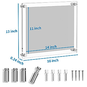 AITEE 11x14 Acrylic Picture Frames 4 Pack, Clear Picture Frames for Wall, Modern Frameless picture Frames Lucite Transparent Square Cubes Floating Hanging Photo Frame Gift for Home Office Display