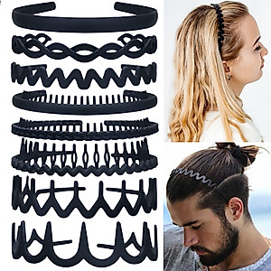 LAPOHI 8 PCS Fashion Effortless Plastic Headbands with Teeth Comb Black Skinny Headbands No Slip Hair Bands for Women Men Teen Girls (Black 8)