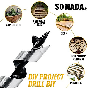 SOMADA 3/4-Inch x 12-Inch Auger Drill Bit for Wood, Hex Shank 3/8-Inch, Ship Auger Long Drill Bit for Soft and Hard Wood, Plastic, Drywall and Composite Materials