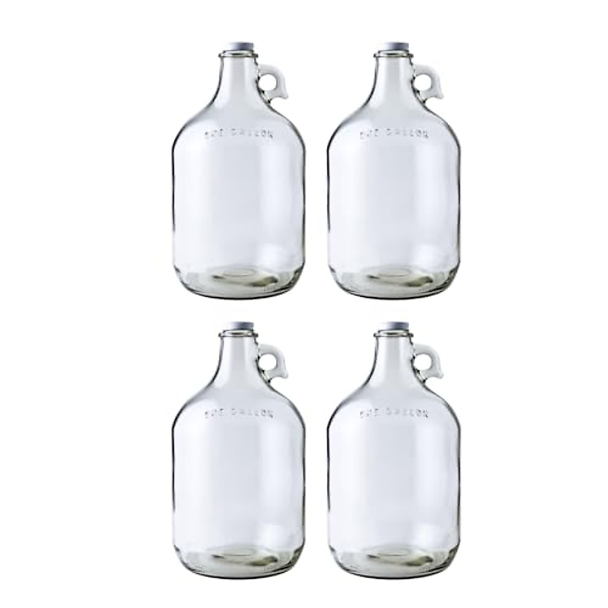 FastRack 128oz Jug (Pack of 4) with White Metal Caps, 1 Gallon Glass Beer Jug, Gallon Glass Jug, Clear Jug for Beer