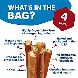 Best Bully Sticks All-Natural Premium 6 Inch Jumbo Bully Sticks for Large Dogs - USA Baked & Packed - 100% Grass-Fed Beef - Single Ingredient Grain & Rawhide Free Dog Chews - 4 Pack