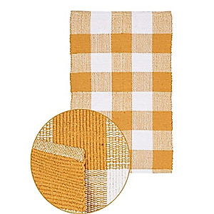 Buffalo Plaid Rugs for Living Room 24x36 inch-Mustard White, Kitchen Rugs,Entry Way Rugs, Door Rugs, Area Rugs,Farmhouse Bath Room Rugs,Buffalo Check Rugs,Woven Rag,2x3 Rugs,Revirsible Rugs Cotton