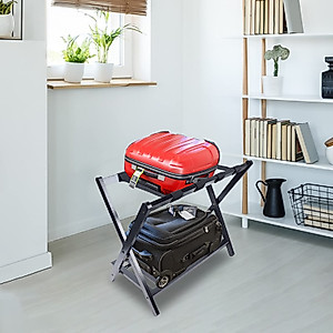 Luggage Rack with Shelf,New Luggage Baggage Rack Shoes Travel Suitcase Storage Shelf 68*40*58cm Foldable,Double Tiers Luggage Holder with Shoe Shelf,Luggage Stand for Bedroom,Guest Room,Hotel