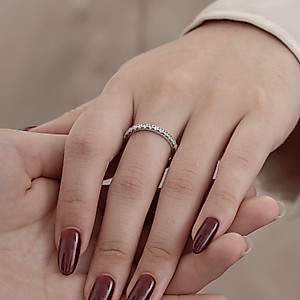 DIAMONBLISS Stackable Thin Eternity Ring for Women | Platinum Plated 925 Sterling Silver Infinity Band | 2mm Round Cut Cubic Zirconia CZ Simulated Diamond, Size 6