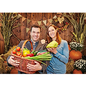 AIIKES 8x6FT Fall Thanksgiving Photo Backdrop Rustic Wood Board Barn Harvest Photography Background Autumn Pumpkin Leaves Flower Baby Birthday Portrait Party Decoration Photo Studio Booth Props 11-741