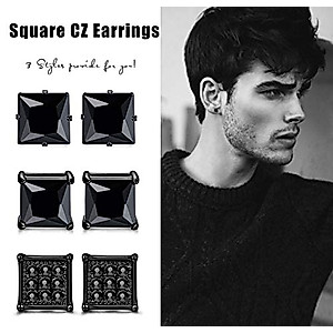 FIBO STEEL 10 Pairs Stainless Steel Black Stud Earrings for Men Women Huggie Earring Ear Piercing Set Hoop
