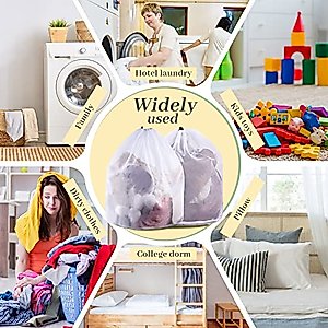 Fine Mesh Laundry Bag with Drawstring White Heavy Duty Mesh Bag Machine Washable Sheet Drawstring Bag Net Wash Bag Laundry Washing Bag for Delicates College Dorm, X-Large (12 Pcs)