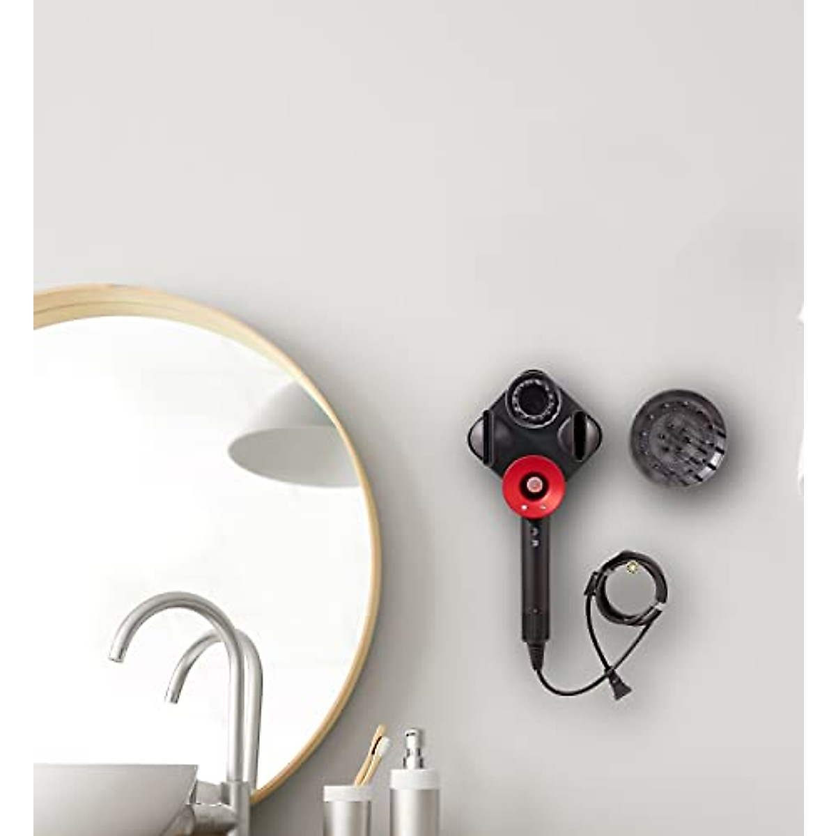 Wall Mount Holder for Dyson Hair Dryer,Magnetic Wall Bracket Frame for Dyson Supersonic Hair Blow Dryer,Accessories Organizer Storage Bracket Rack Fits Curler Diffuser,Nozzles and Power Cable(Black)