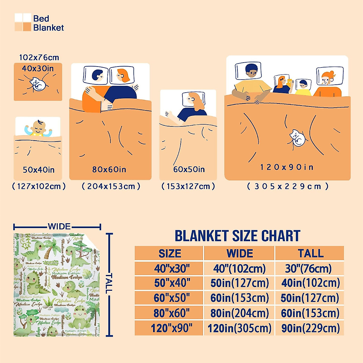 Personalized Baby Name Blanket Dinosaurs Gift for Baby Boys Girls Soft Flannel Newborns Throw Comfy Cozy Fleece Custom Kids Blanket Gifts for Toddler Nursery Birthday Christmas-30 x40