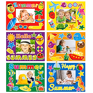chiazllta 30 Pcs Summer Craft Kits for Preschool Kids First Day of School DIY Paper Picture Frame Craft Art Craft Kindergarten Home Classroom Indoor Activities Game Summer Party Favor Decor