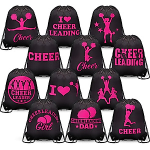 Paterr 12 Pcs Cheer Drawstring Backpack Cheerleaders Drawstring Gym String Bag Sports Gifts for Women Men(Pink, 11.8 x 10 Inch)