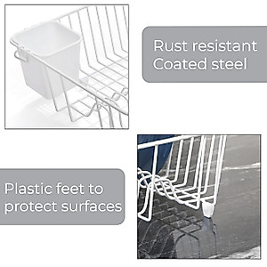 Smart Design Dish Drainer Rack - Small - In Sink or Counter Drying - Steel Metal Wire - Cutlery, Plates, Dishes, Cups, Silverware Organization - Kitchen (White - 14 x 5.5 Inch)