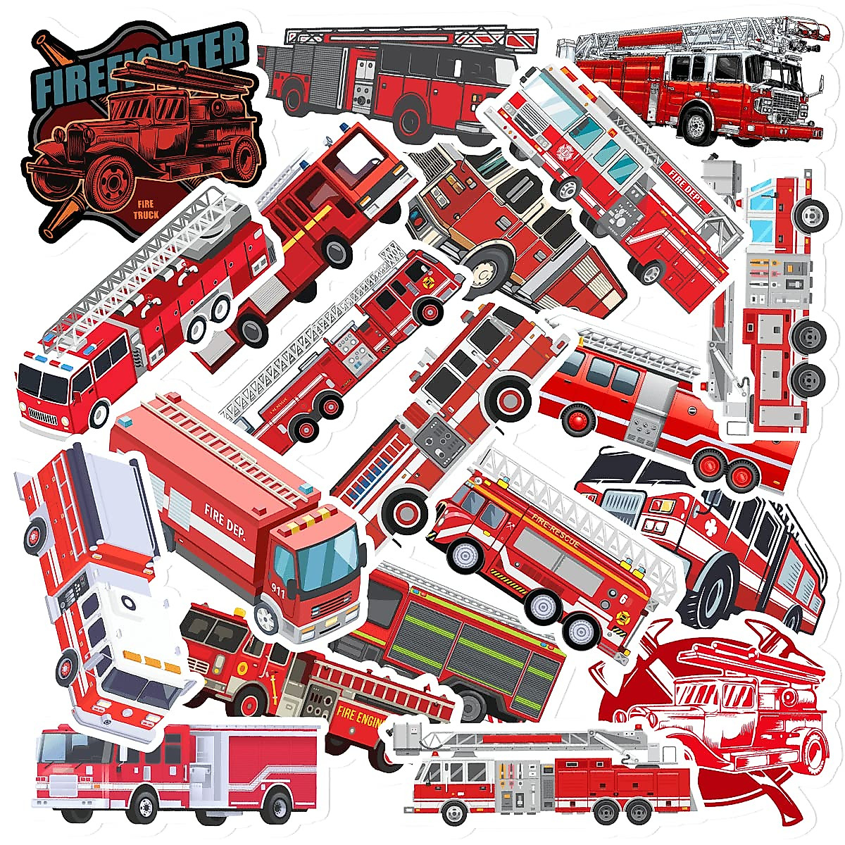 GOLEEX 20 Pack Pcs Waterproof Vinyl Fire Truck Department Sticker Items Fireman Firefighter Decal Stickers Bulk for Adults Men Women Labels Scrapbooking Souvenir Birthday Gifts