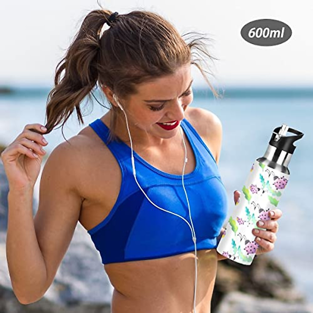 xigua Ladybug Water Bottle Double Walled Stainless Steel Leak Proof Thermo Flask for Sports Gym Cycling Outdoor,20 oz.