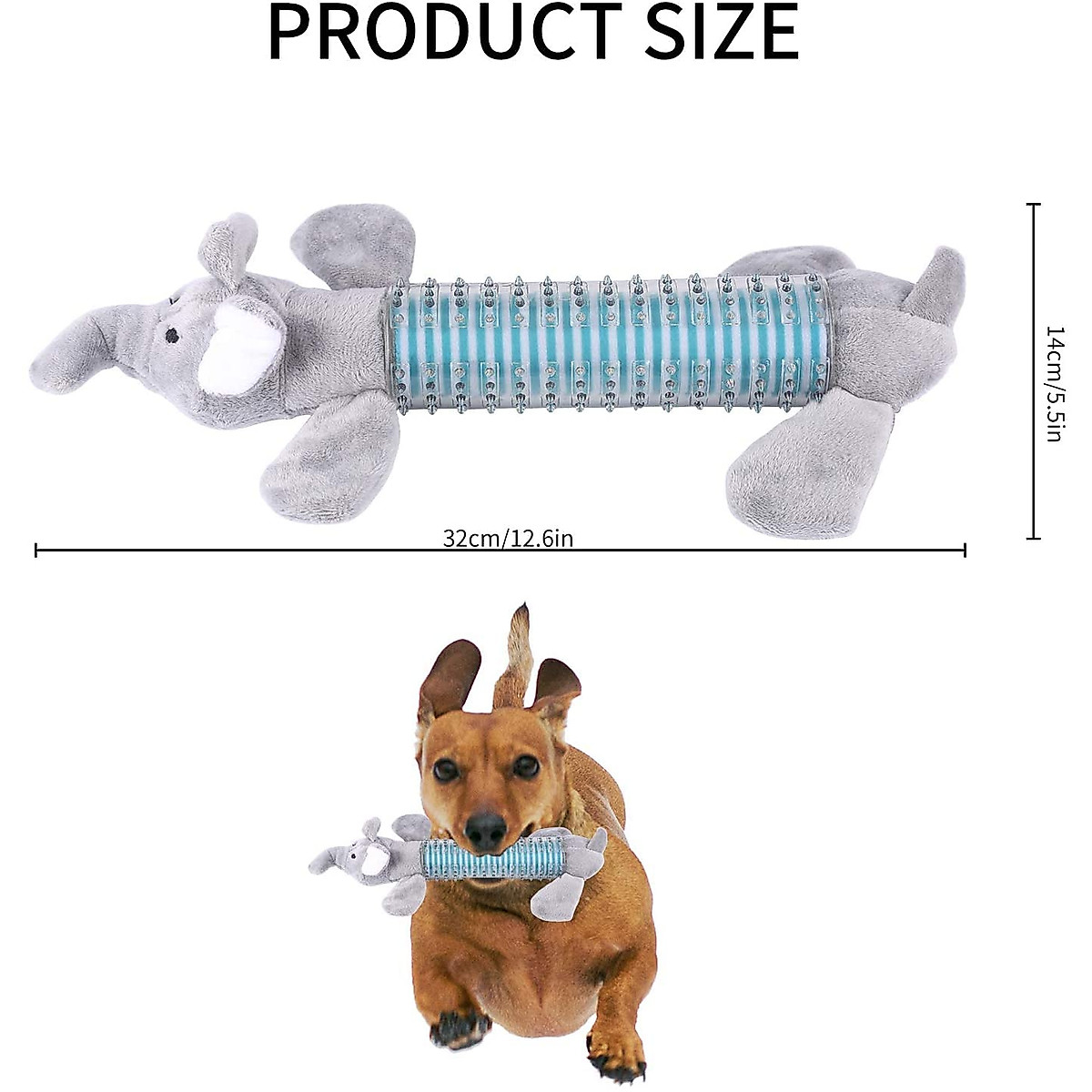 CCDAY Plush Squeaky Dog Chew Toys 3 Packs, Indestructible Tough Durable Dog Toothbrush Toys for Small and Medium Dogs Natural Material Dental Care Puppy Toys (Gray)