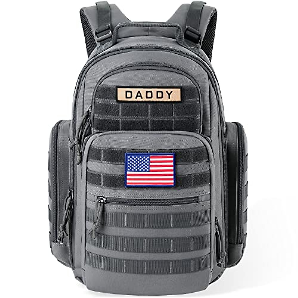 SHARKMOUTH Diaper Bag Backpack for Dad and Mom, Military Molle diaper Pack with Insulated Bottle Holders and Wipe Pocket