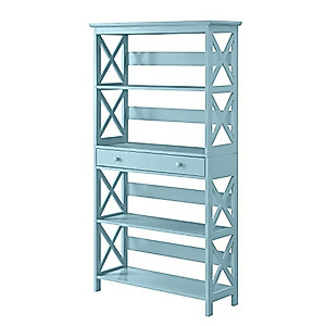 Convenience Concepts Oxford 5 Tier Bookcase with Drawer, Sea Foam