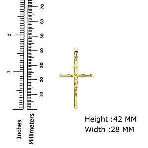 14K Yellow Gold Jesus Engraved Cross Pendant - Crucifix Charm Polish Finish - Handmade Spiritual Symbol - Gold Stamped Fine Jewelry - Great Gift for Men & Women, 42 x 28 mm, 1.6 gms