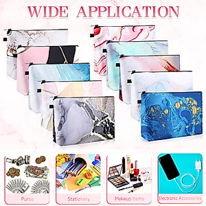 Sanwuta 12 Pieces Cosmetic Makeup Bags Printed Roomy Toiletry Waterproof Beauty Bag Organizer Pouches with Zipper Makeup Accessories for Women(Marble Style)