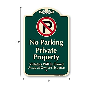 SmartSign Designer "No Parking - Private Property, Violators Will Be Towed Away" Sign, 12" x 18", 120 mil Aluminum Composite (ACM) with Overcoat, Engineer Grade Reflective, Red & Green, USA-Made
