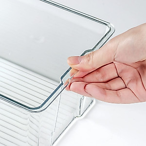 Hudgan Clear Plastic Storage Organizer Bins with Acrylic Lids for Home Office, Kitchen, Cupboard, Pantry Shelves, Medicine Cabinet, Craft Rooms - 4.5-Inches Tall - 4 Pack