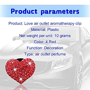 cueclue 4 PCS Bling Car Air Conditioner Outlet Clip, 1.07" x 1.07" Heart-Shaped with Rhinestones Vent Clip, Car Decoration Accessories, Products Compatible with Most Car Models (Red)