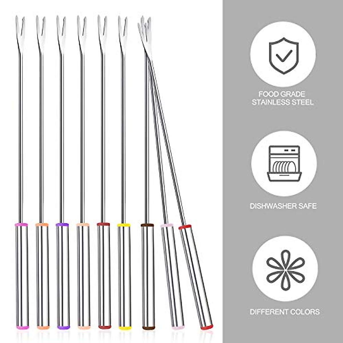 15pcs 9.6 Inch Fondue Sticks, Smores Sticks, Stainless Steel Fondue Forks with Heat Resistant Handle for Roast Meat Chocolate Dessert Cheese Marshmallows