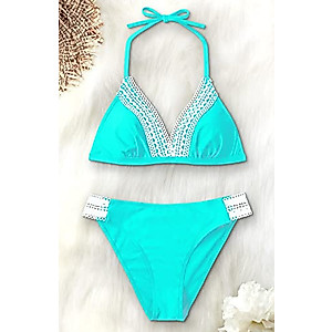 beautyin Halter Bikini Swimsuit for Women Two Piece Aqua Lace Bikini Bathing Suit