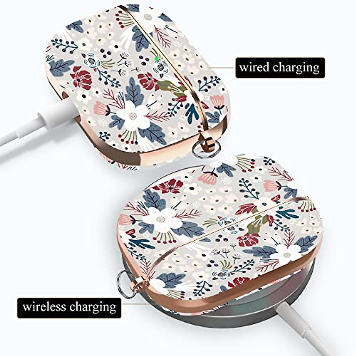 Happypapa Stylish Pattern Case Designed for Apple AirPods Pro, Flowers Berries Airpods Pro Case for Women Girls Kids Men Full Protective Case Cover with Keychain